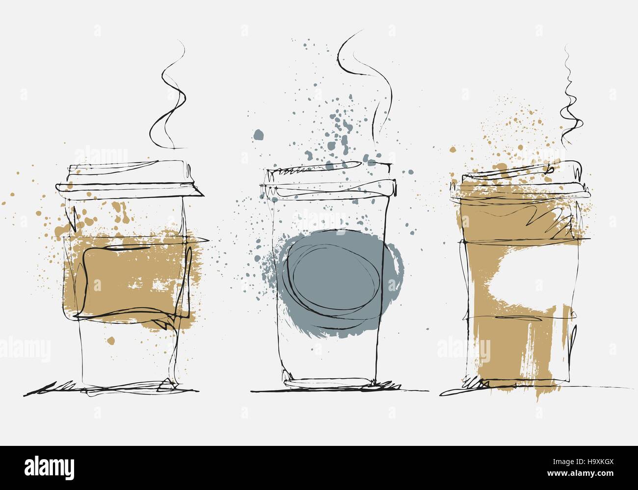 Disposable Coffee Cup, vector art sketched illustration with colored ...