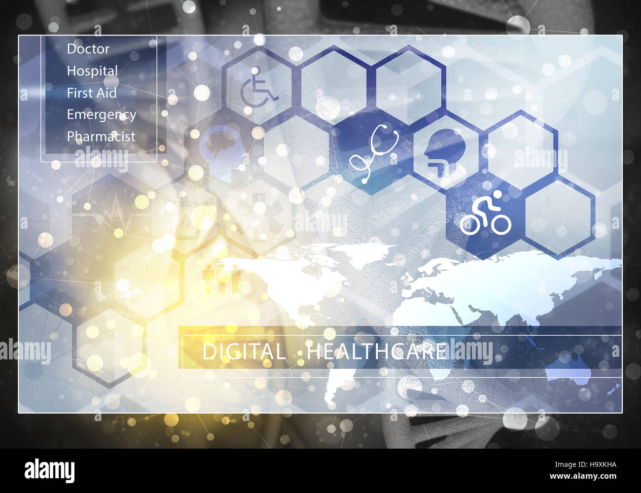 Media medicine background image as DNA research concept, 3D rendering ...