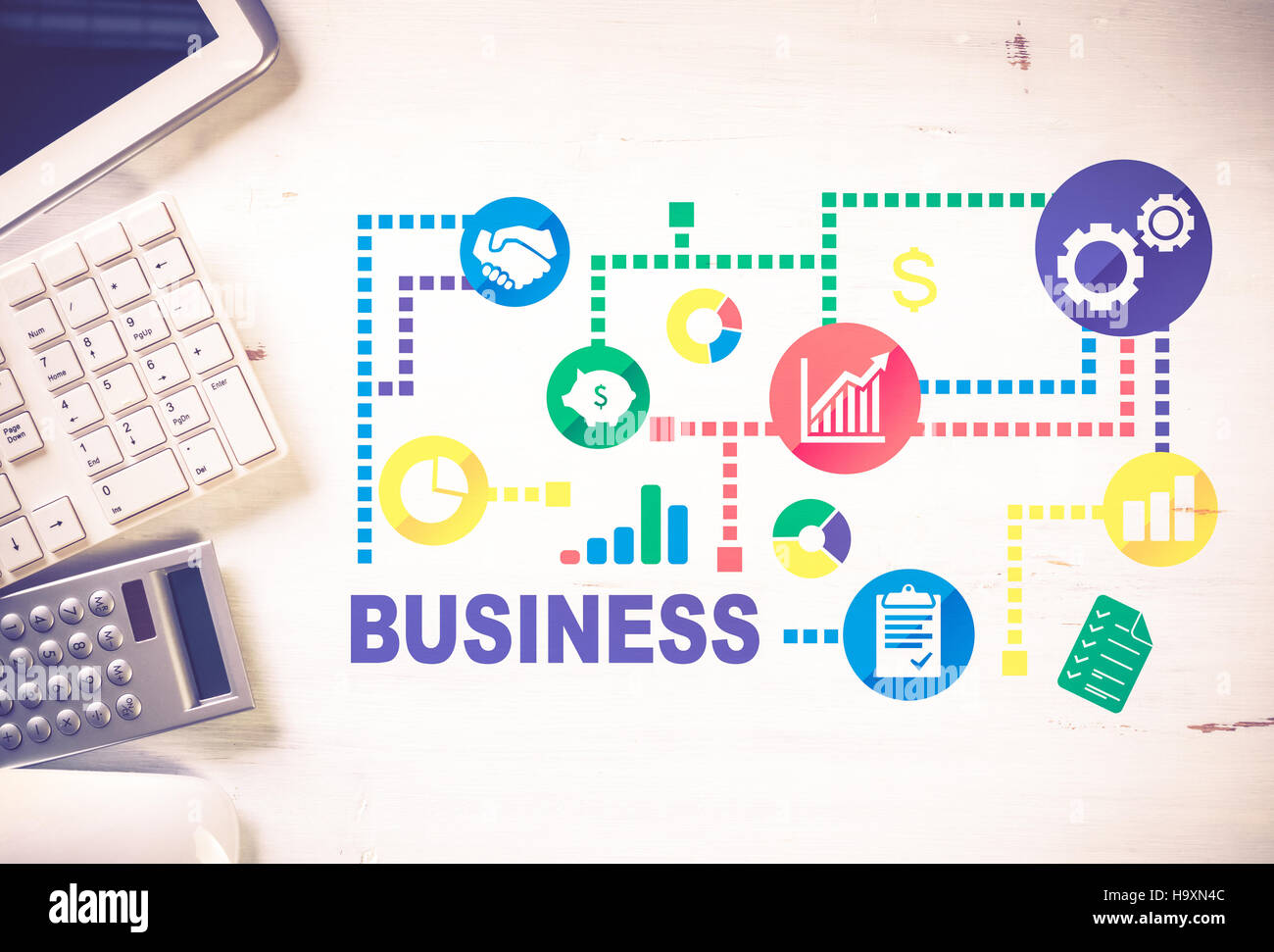 Business workplace with devices and stationary stuff presenting still ...