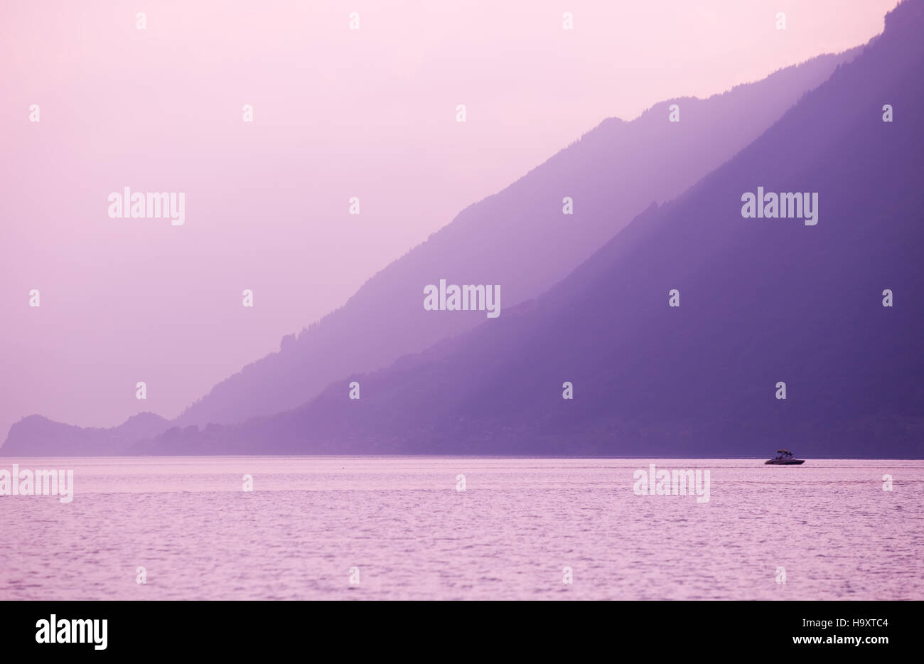 swiss lake at sunset in brienz, Switzerland Stock Photo - Alamy