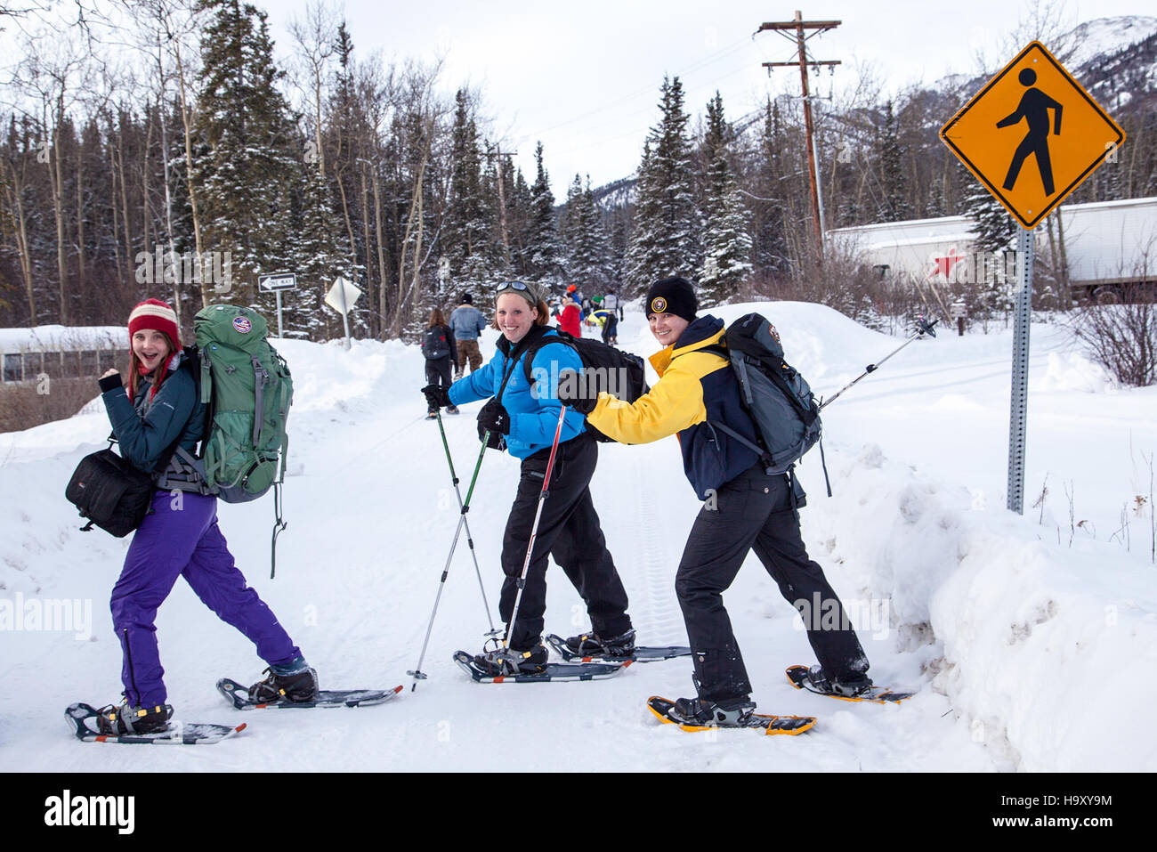 Snowshoe hikers explore the winter wonderland of Denali National Park ...