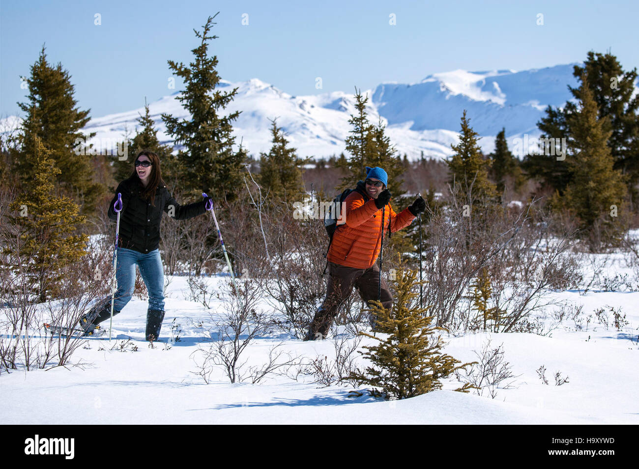 Visitors enjoy snowshoeing at Denali National Park's Mountain Vista ...