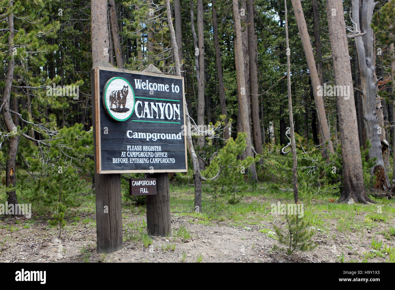 The Canyon Campground Welcome Sign in Yellowstone National Park serves ...