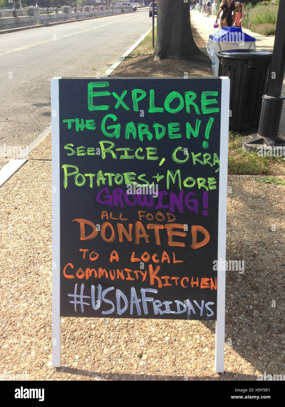 A sign is placed in a garden to educate visitors about the local ...