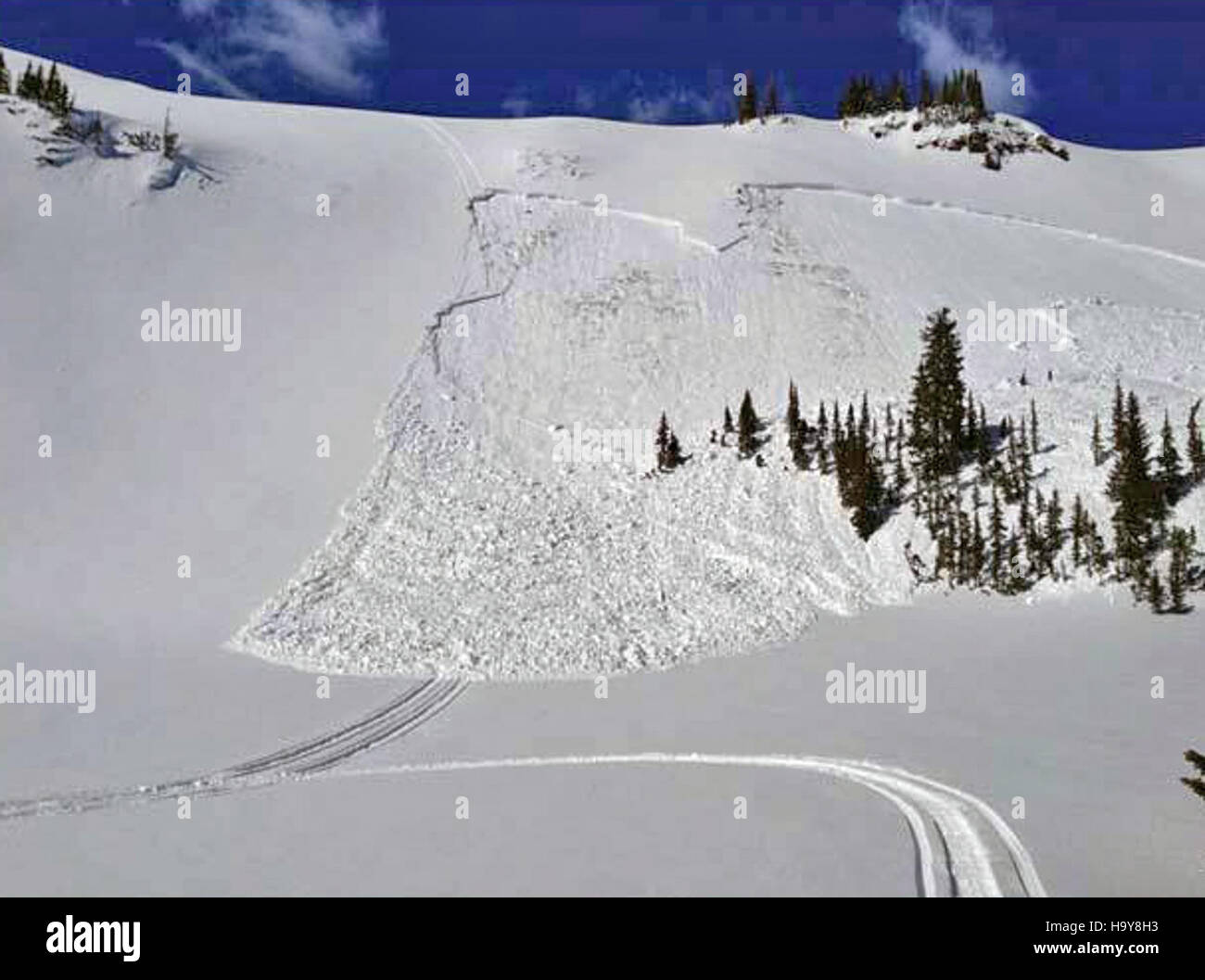 An avalanche slab, a layer of snow that can detach and trigger an ...