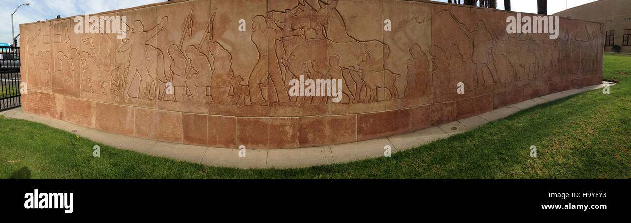 The 1940 WPA relief sculpture behind the Anza Statue in Riverside ...