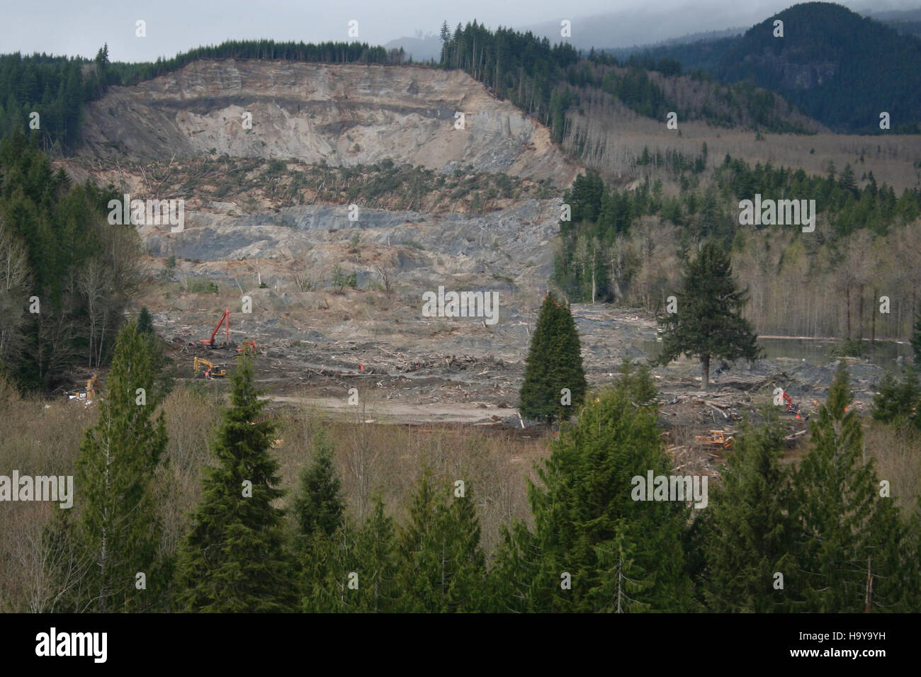A photo showing the aftermath of a mudslide disaster at a national park ...