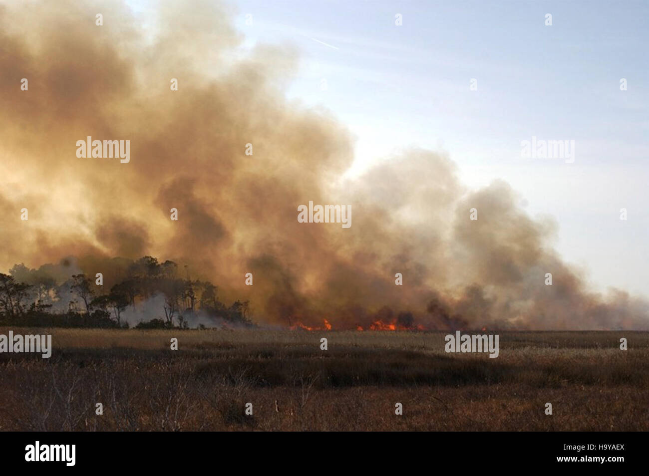 This image captures the prescribed fire through the Bodie Island ...