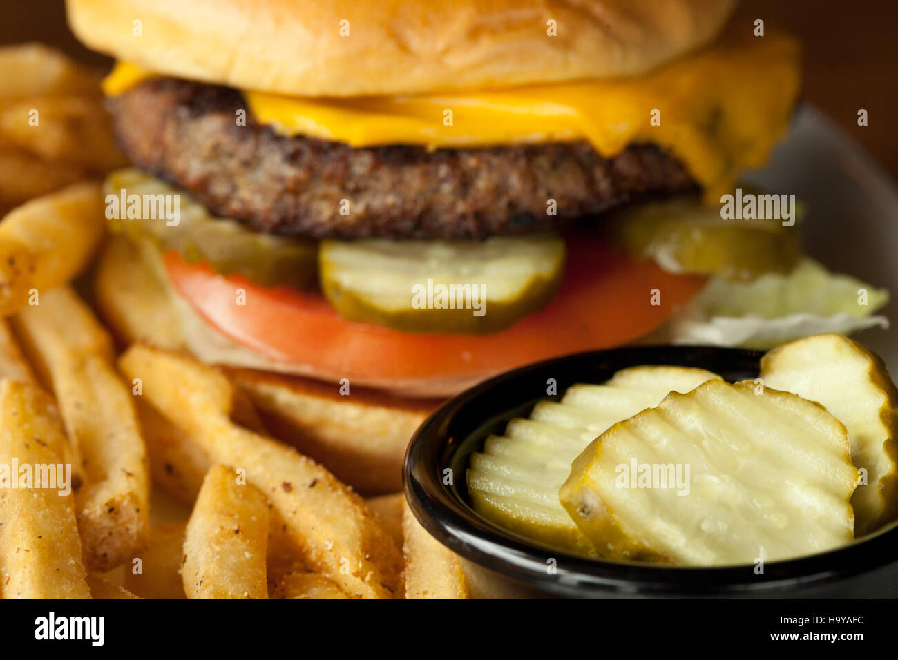 A USDA photograph depicting a cheeseburger with pickles, a common ...