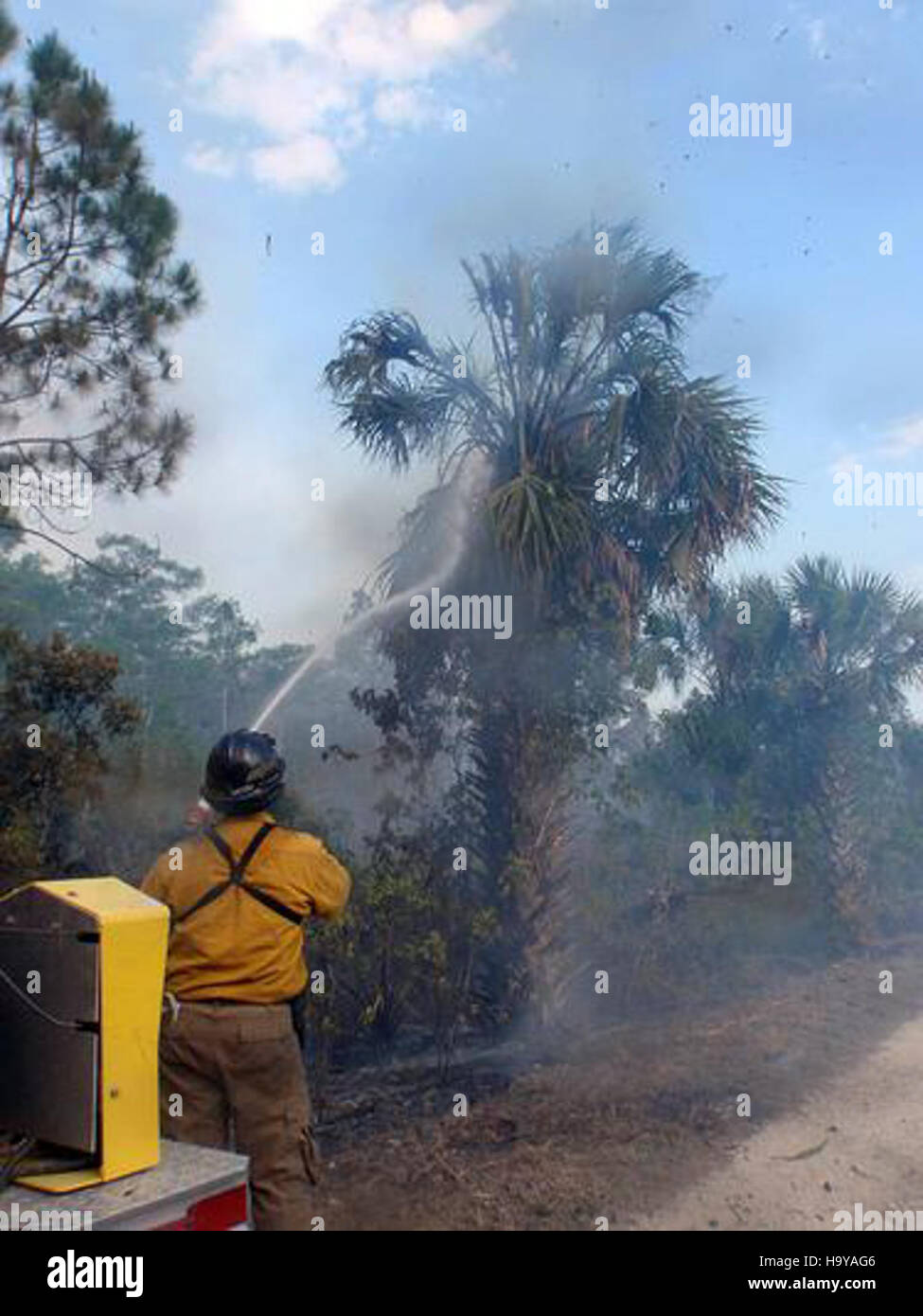 This image from the USDA Forest Service shows firefighters working to ...