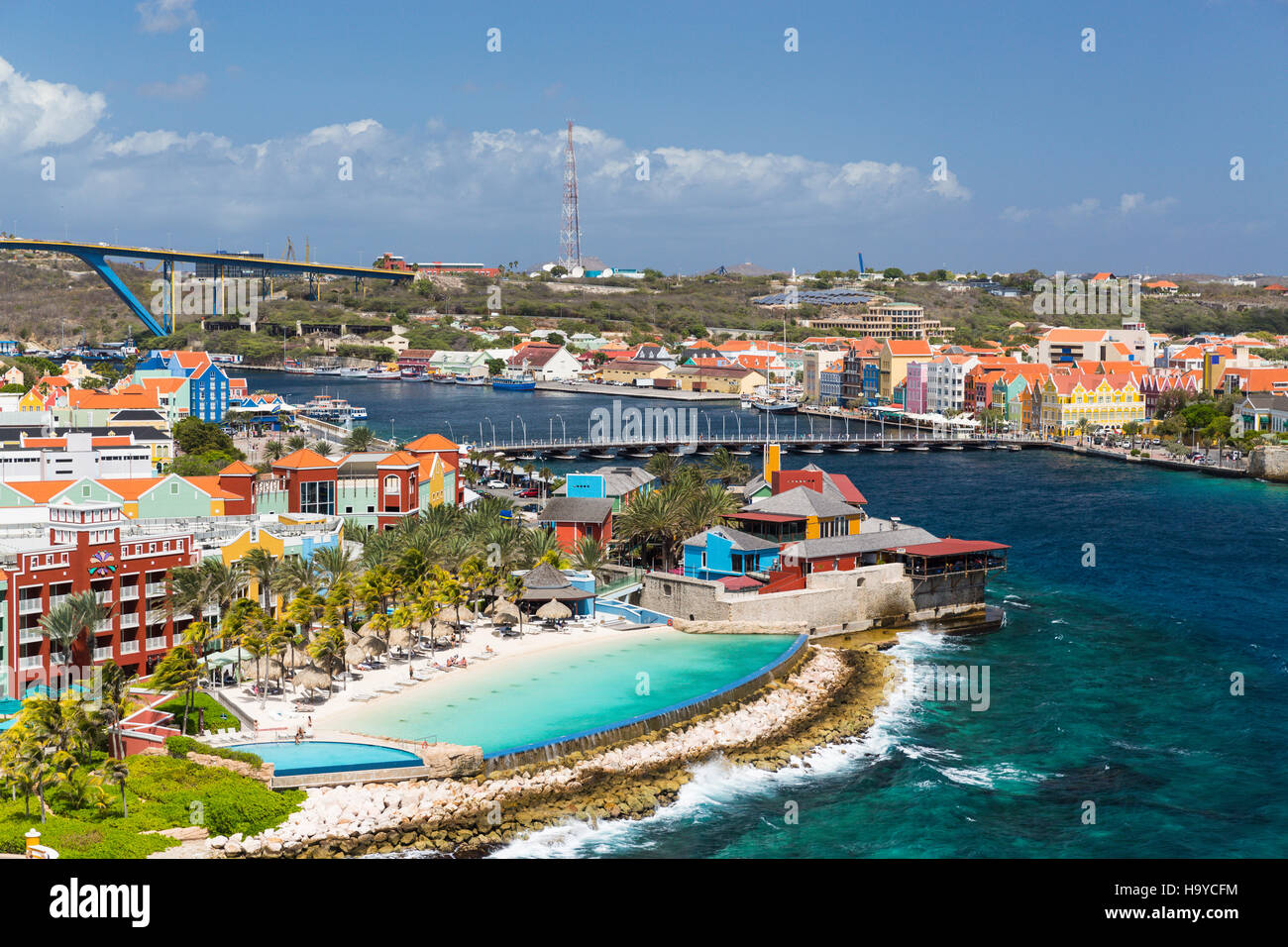 The Queen Emma Bridge is a pontoon bridge across St. Anna Bay in ...