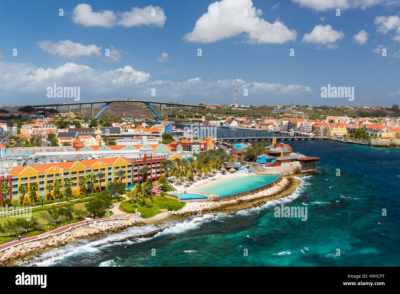 The Queen Emma Bridge is a pontoon bridge across St. Anna Bay in ...