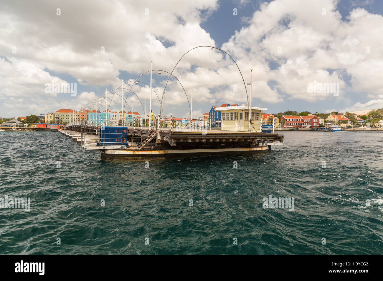 The Queen Emma Bridge is a pontoon bridge across St. Anna Bay in ...