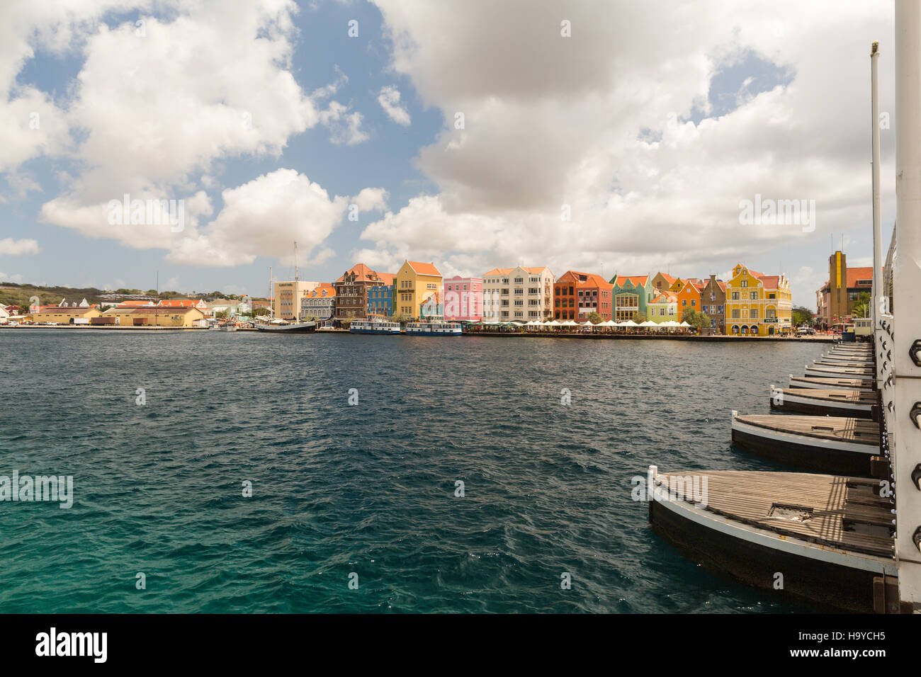 The Queen Emma Bridge is a pontoon bridge across St. Anna Bay in ...