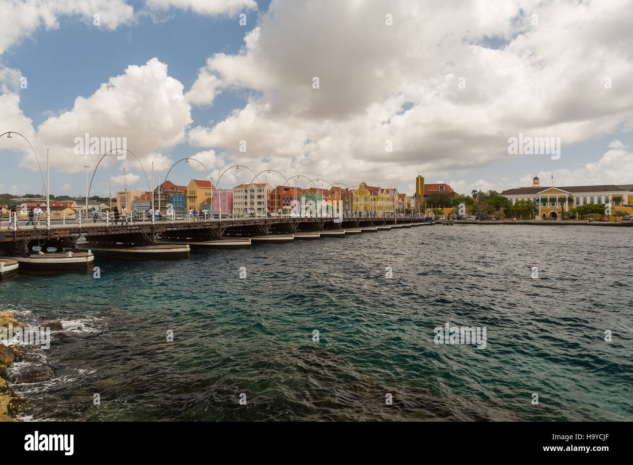 The Queen Emma Bridge is a pontoon bridge across St. Anna Bay in ...