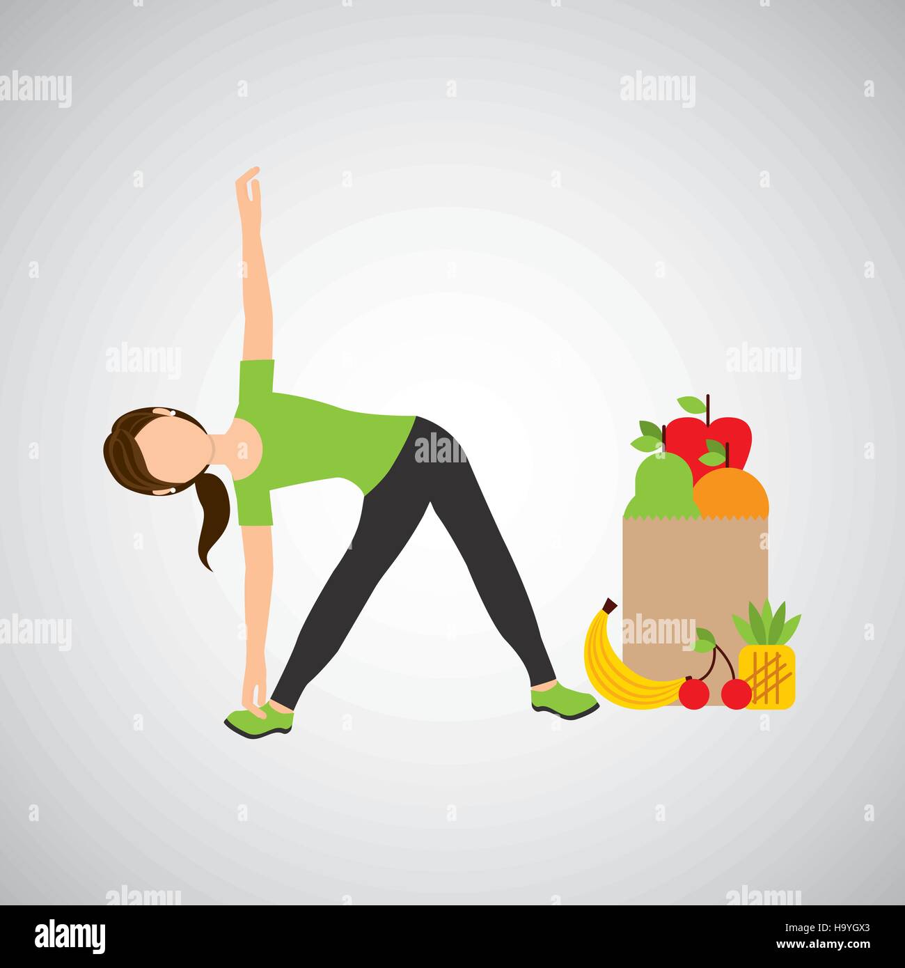 woman flexibility exercising healthy food bag vector illustration eps ...