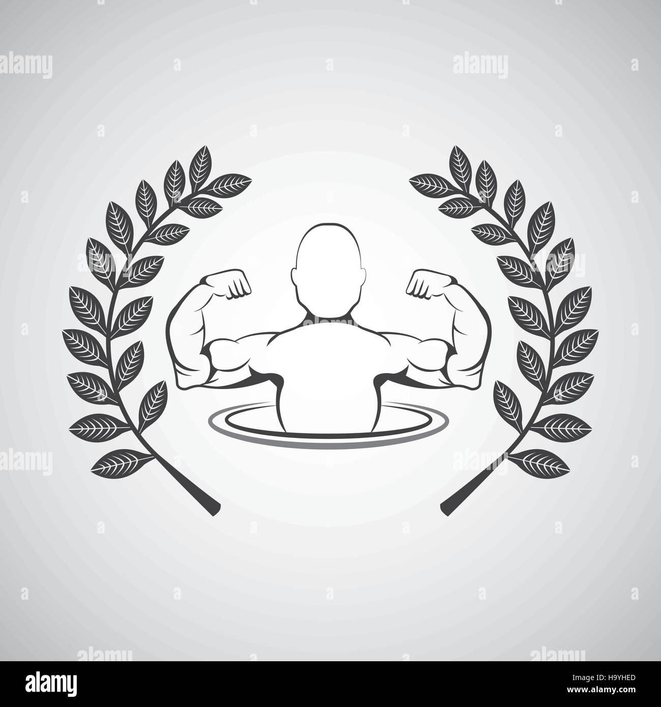 bodybuilder muscle man sport emblem laurel branch vector illustration ...