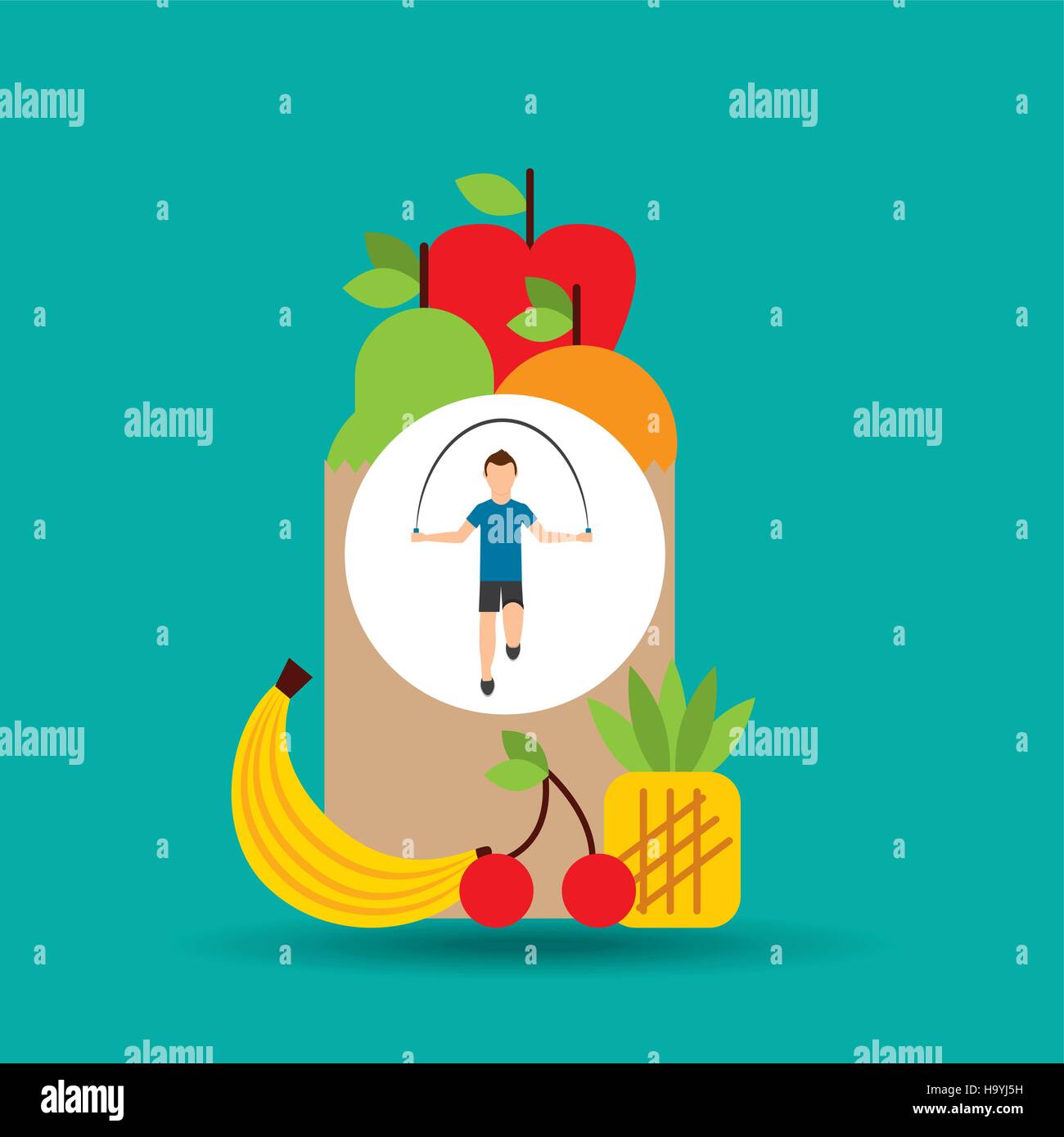man jump rope exercising bag health food vector illustration eps 10 ...