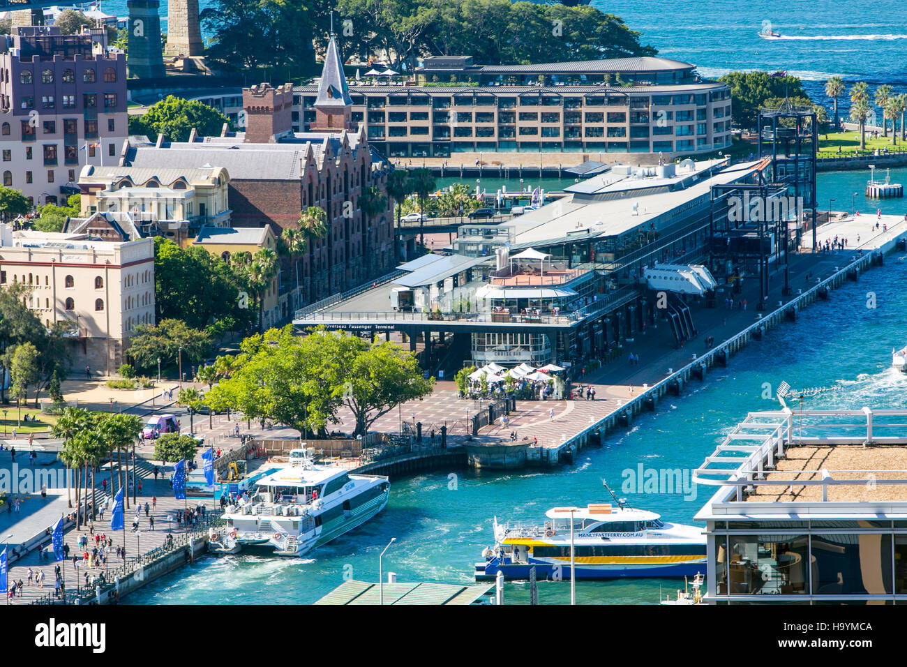 Aerial view of Sydney circular quay and the overseas passenger terminal ...