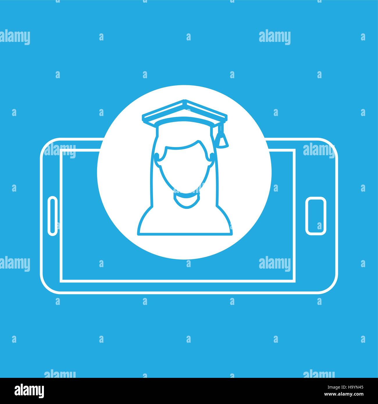 girl graduated mobile device education vector illustration eps 10 Stock ...