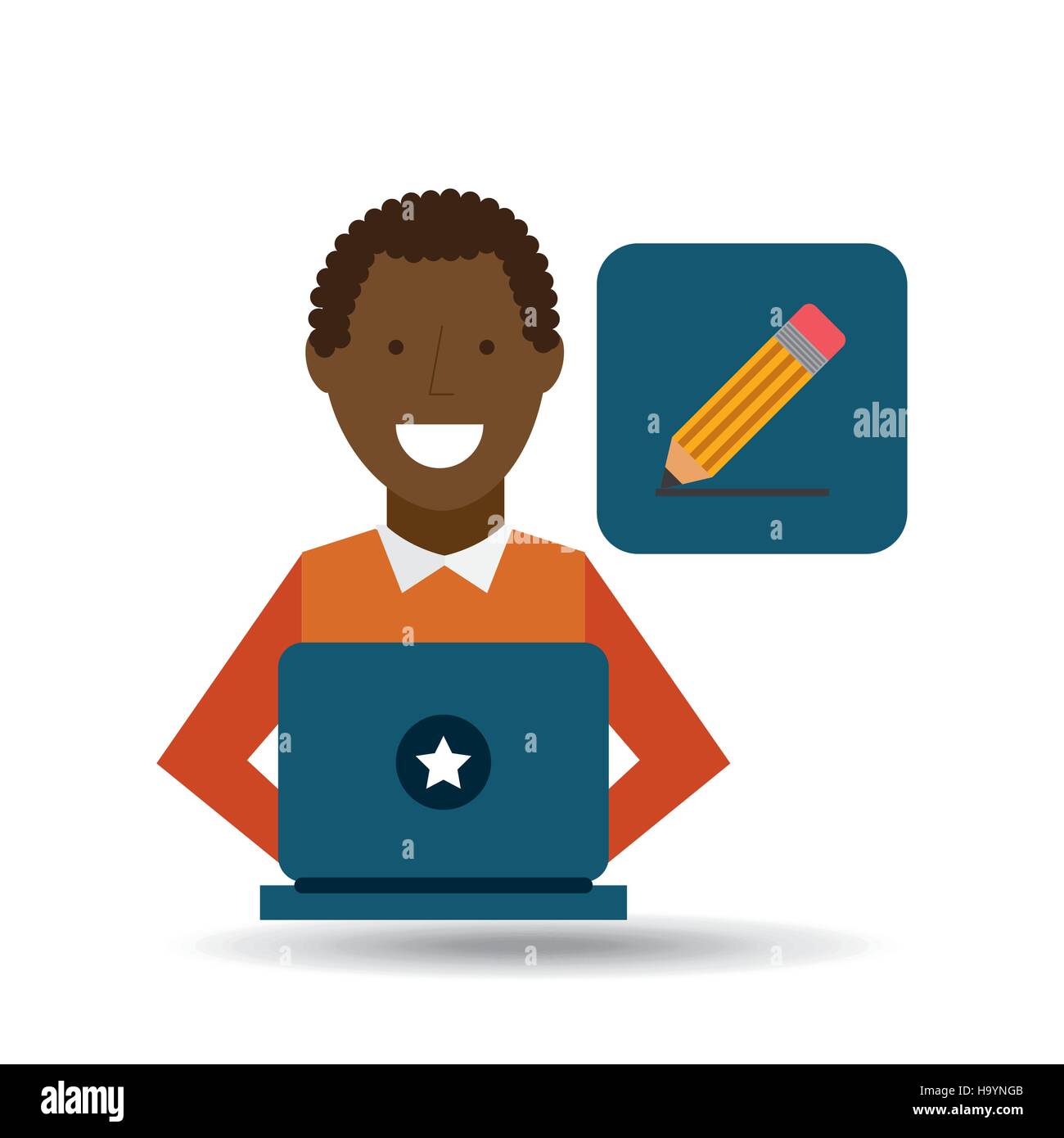 man afroamerican using laptop write media icon vector illustration eps ...