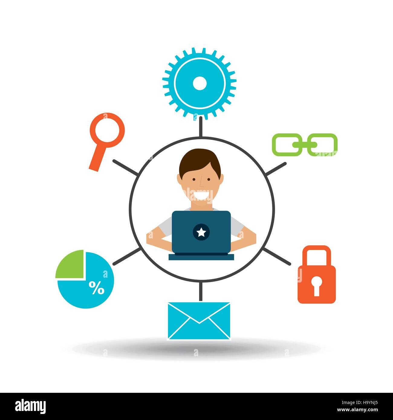 guy working technology social media concept vector illustration eps 10 ...