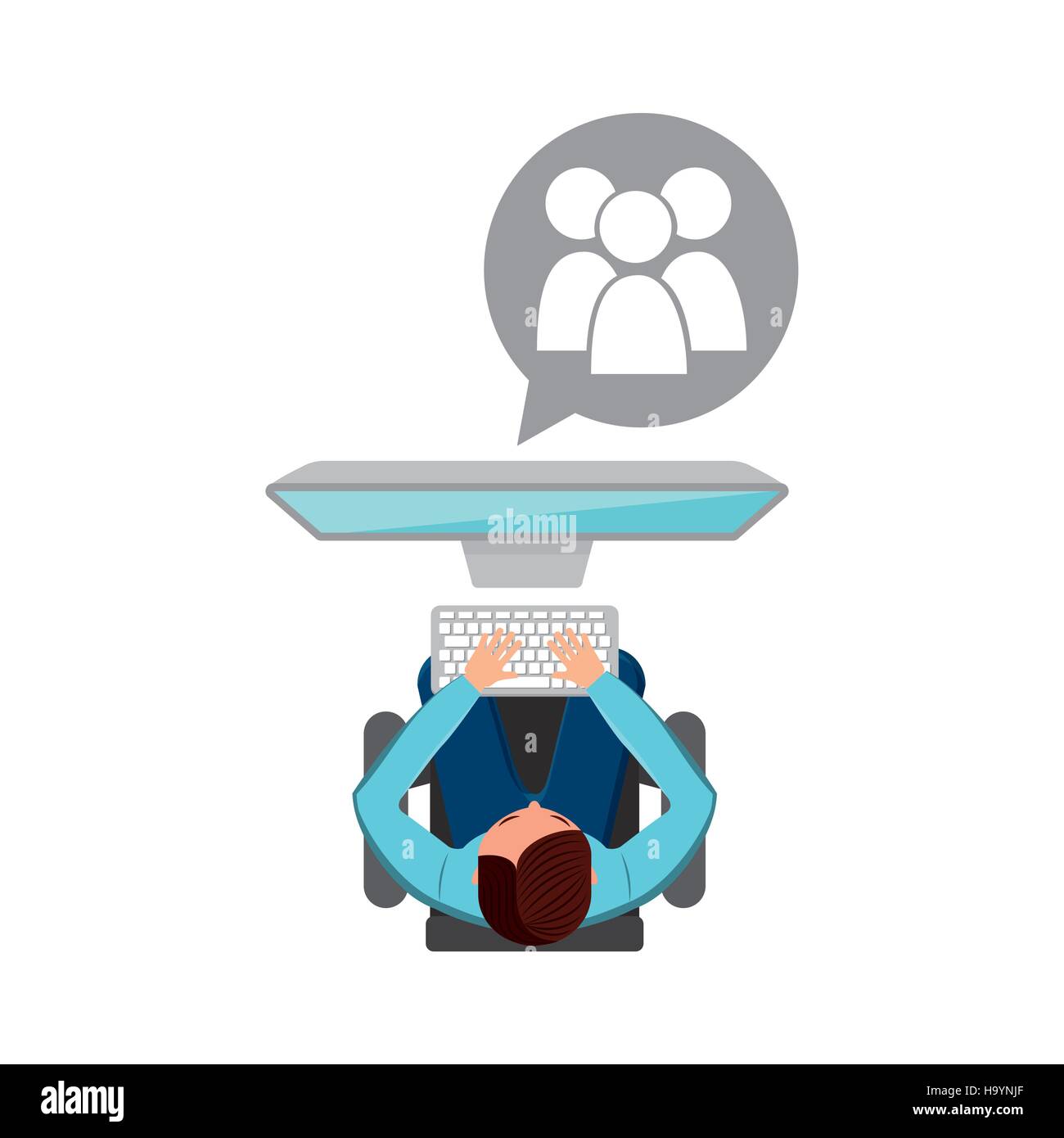 man working computer gro media design vector illustration eps 10 Stock ...