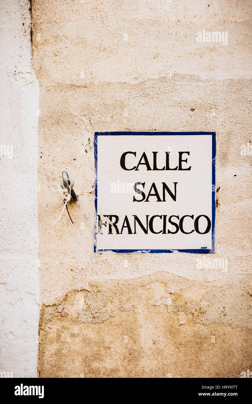 Old painted street sign for Calle San Francisco in Cadiz, Andalusia ...