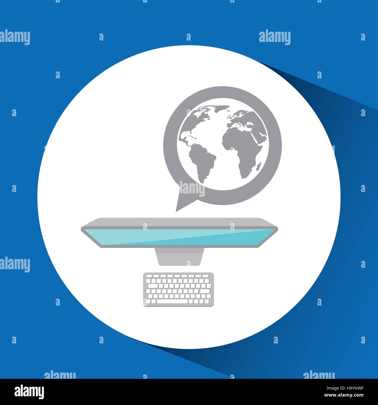 man working computer globe media design vector illustration eps 10 ...