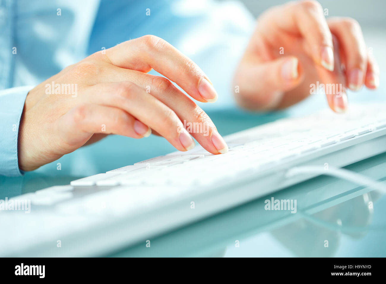 Female hands or woman office worker typing on the keyboard Stock Photo ...