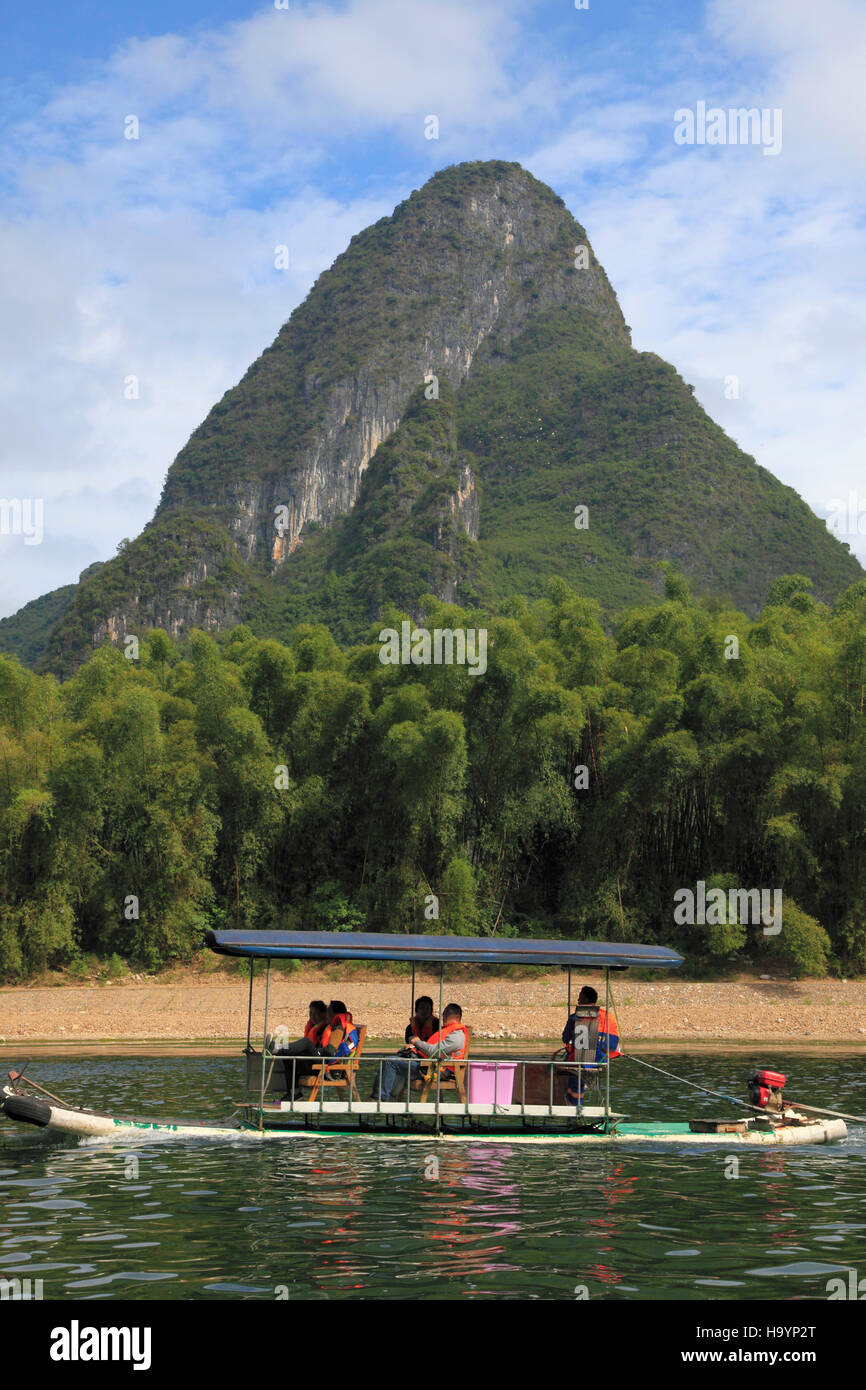 China, Guangxi, Xingping, Li River, karst landscape, limestone hills ...