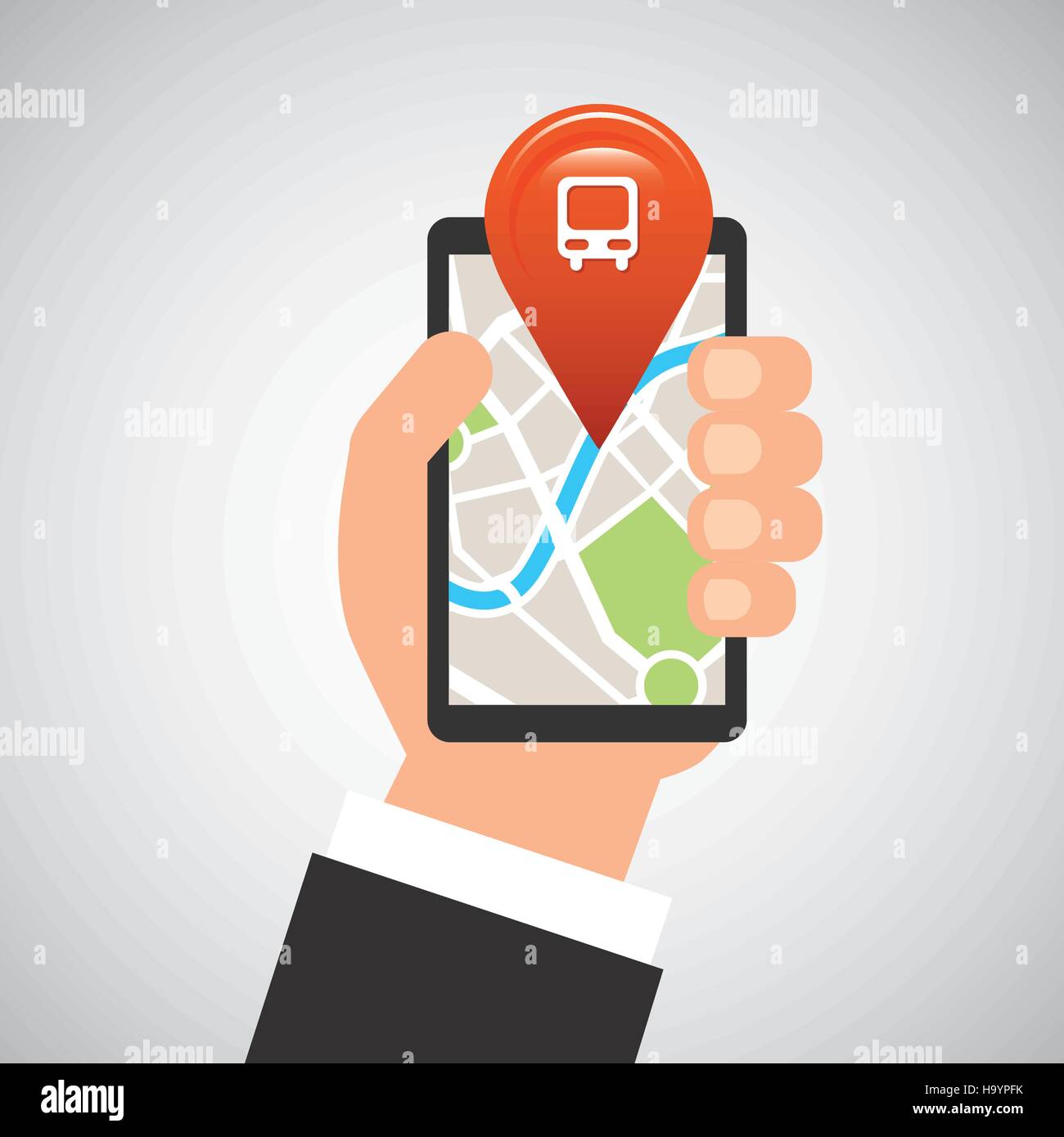hand holds phone navigation app train station vector illustration eps ...