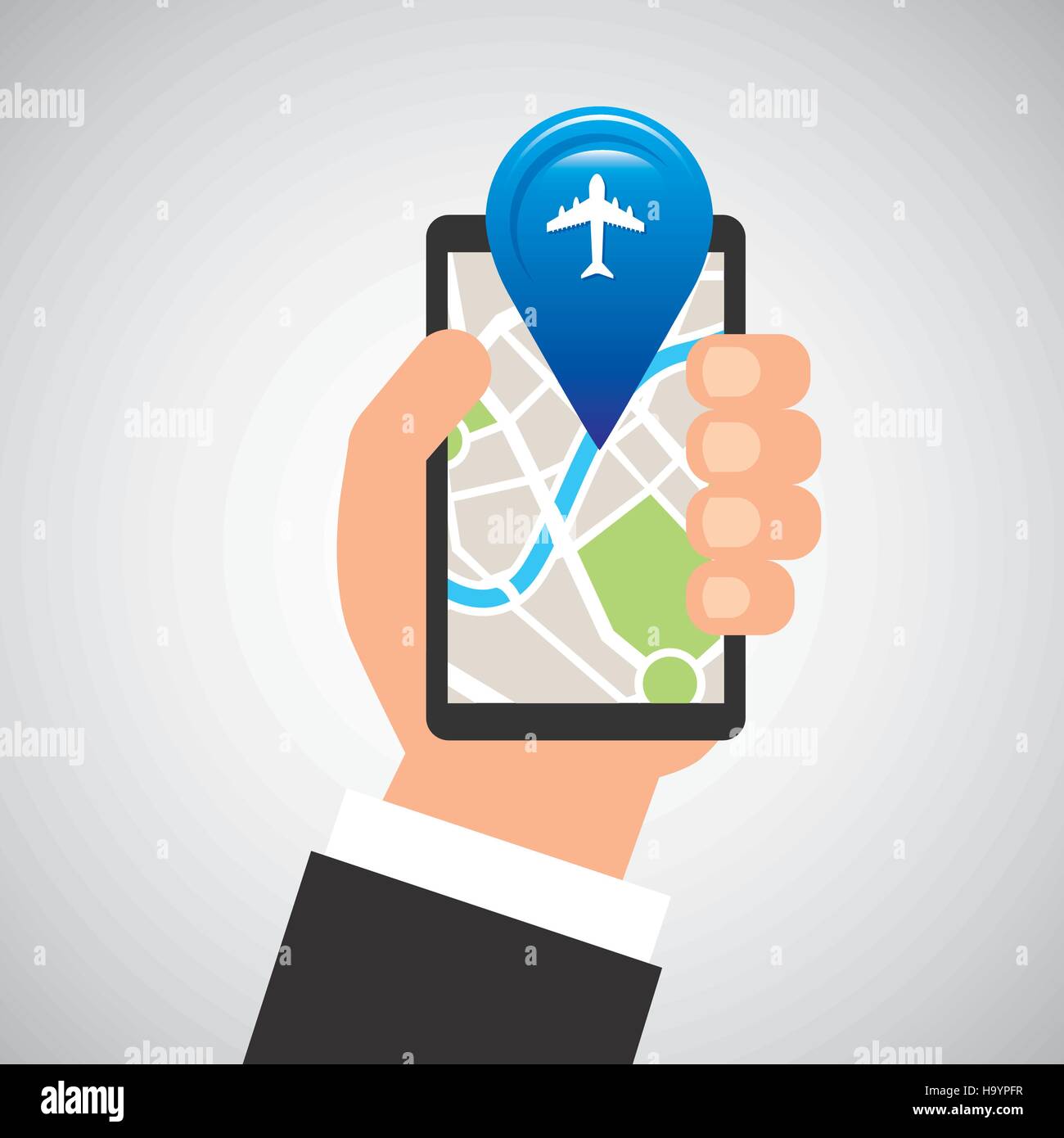 hand holds phone navigation app airport vector illustration eps 10 ...