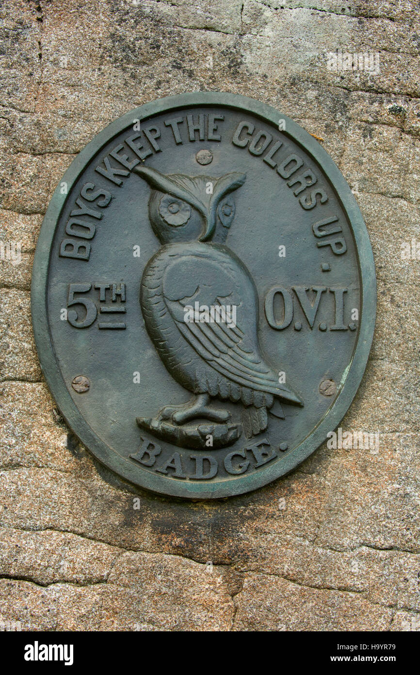 5th Ohio Infantry monument plaque, Gettysburg National Military Park, Pennsylvania Stock Photo ...