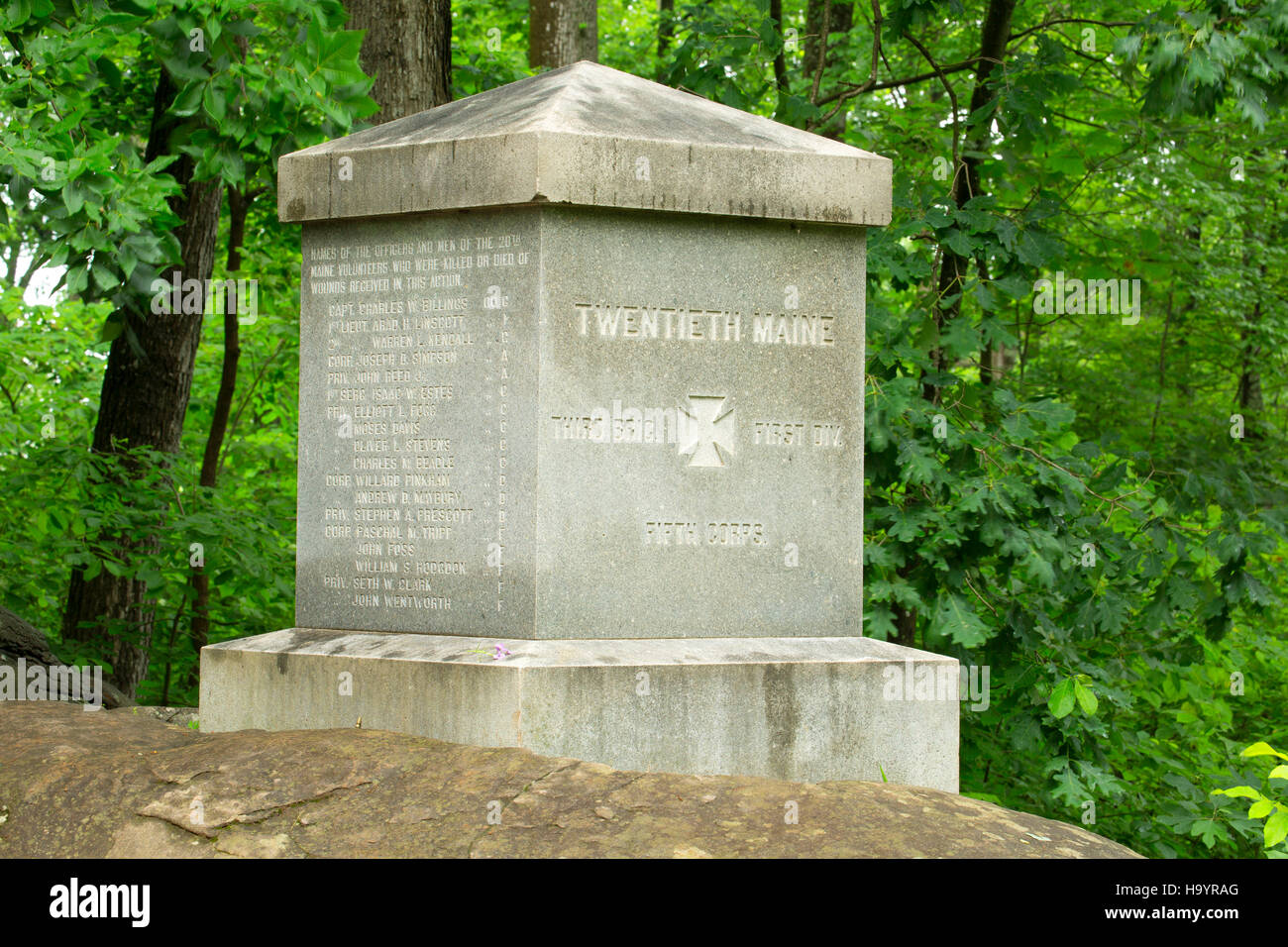 20th Maine Infantry monument, Gettysburg National Military Park, Pennsylvania Stock Photo - Alamy