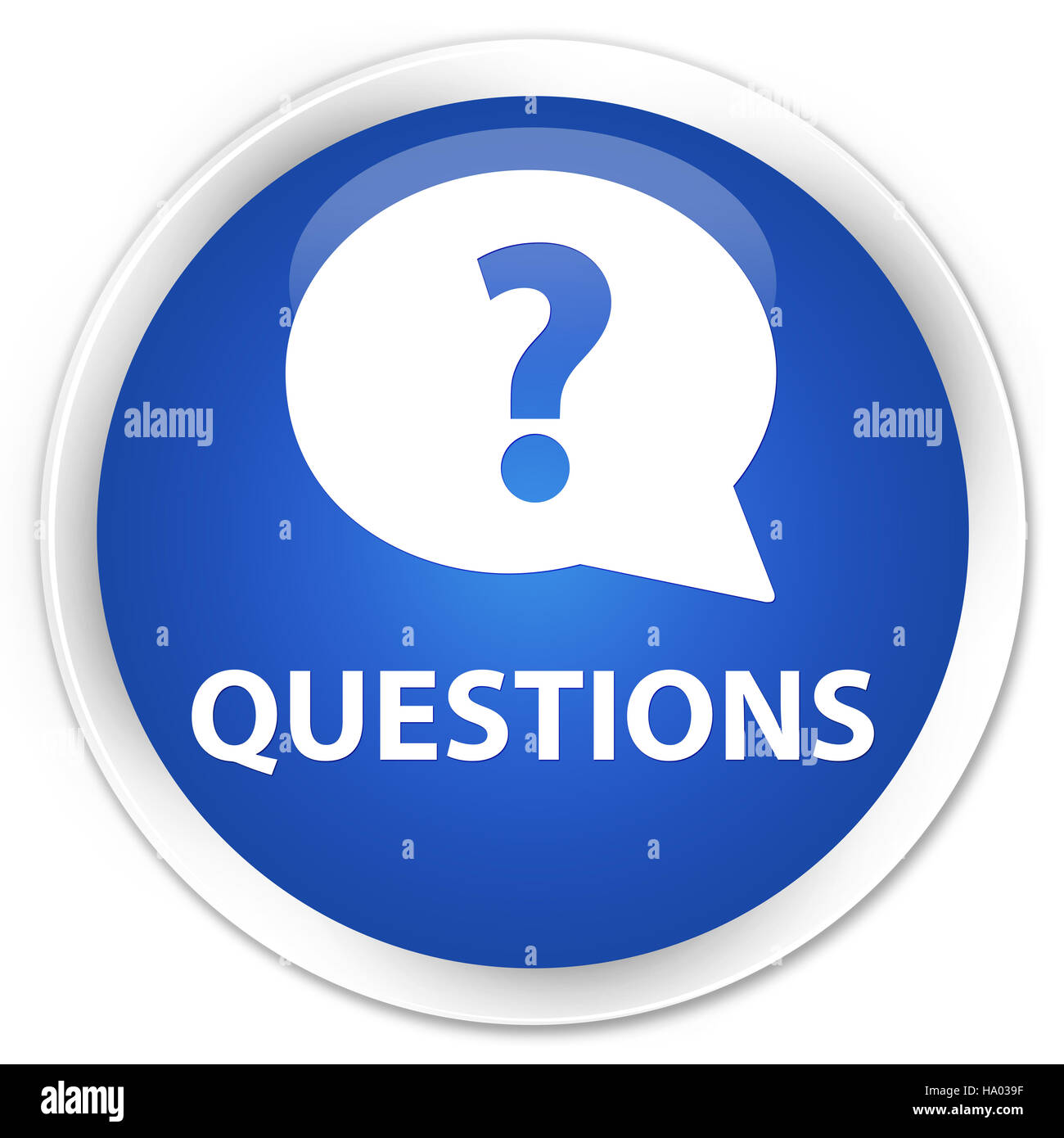 Questions (bubble icon) isolated on premium blue round button abstract ...
