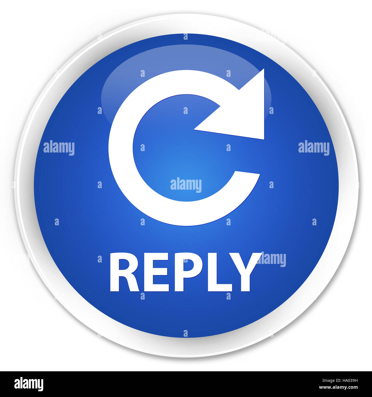 Reply (rotate arrow icon) isolated on premium blue round button ...