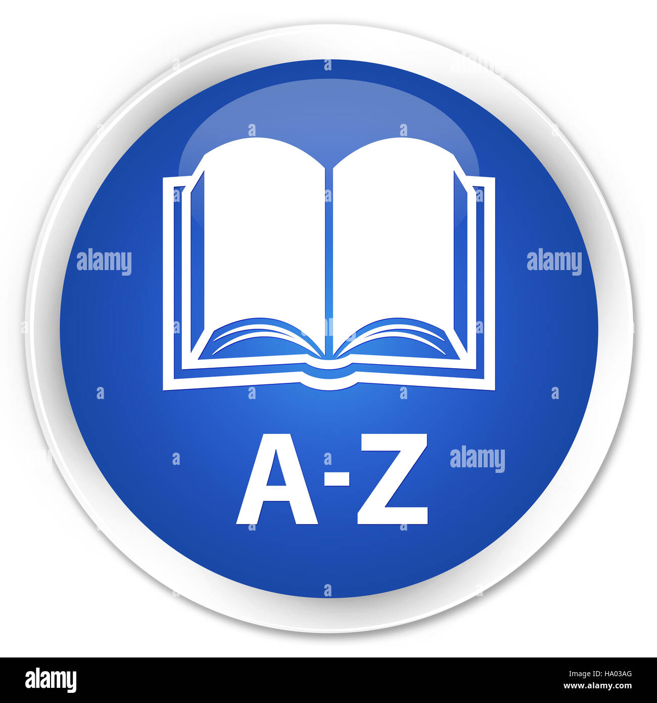A-Z (book icon) isolated on premium blue round button abstract ...