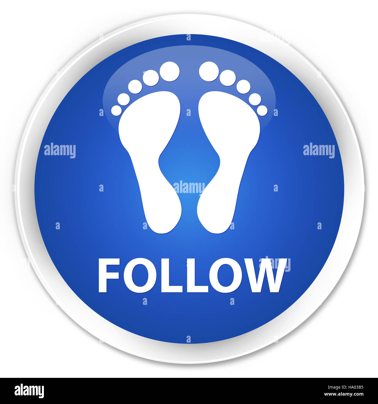 Follow (footprint icon) isolated on premium blue round button abstract ...