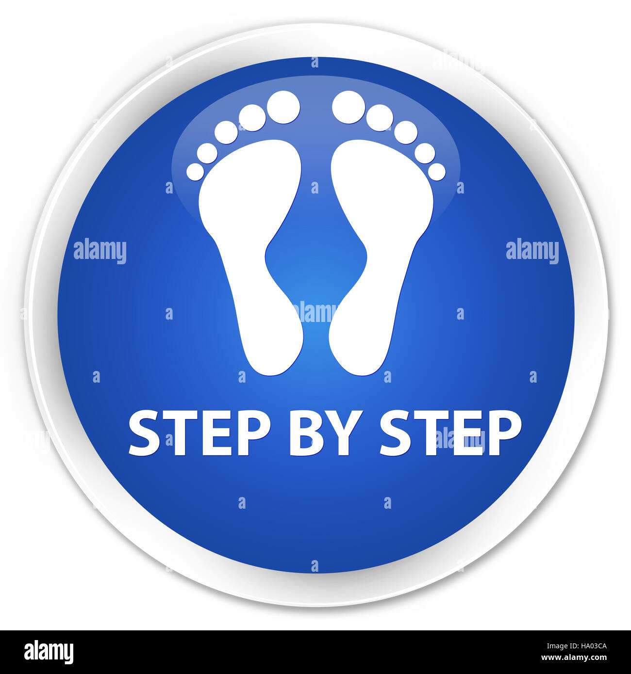 Step by step (footprint icon) isolated on premium blue round button ...