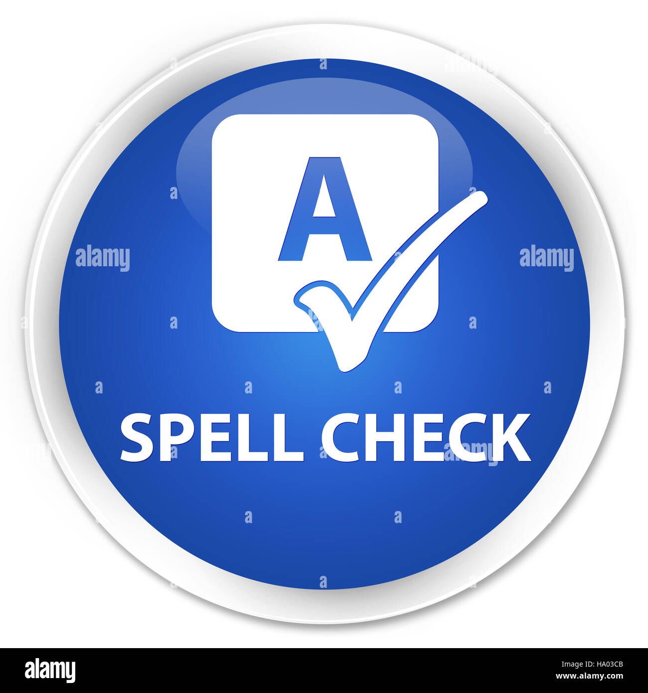 Spell check isolated on premium blue round button abstract illustration ...