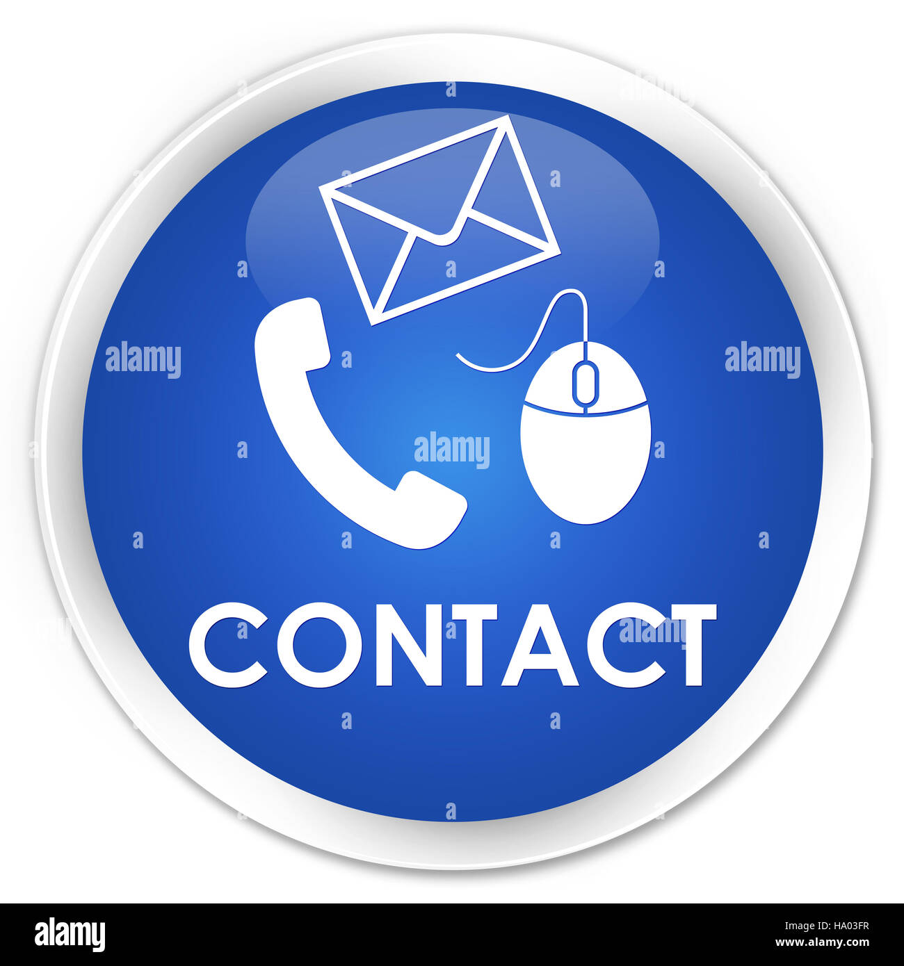 Contact (phone email and mouse icon) blue isolated on premium round ...
