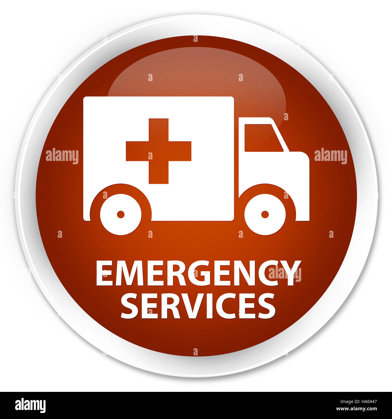 Emergency services isolated on premium brown round button abstract ...