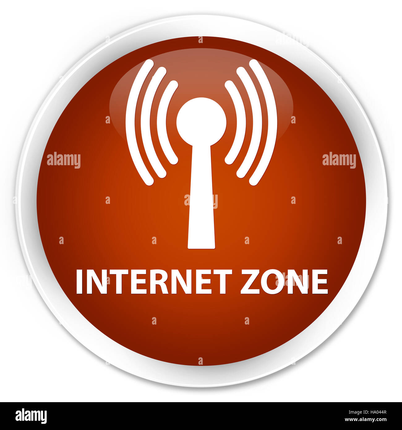 Internet zone (wlan network) isolated on premium brown round button ...