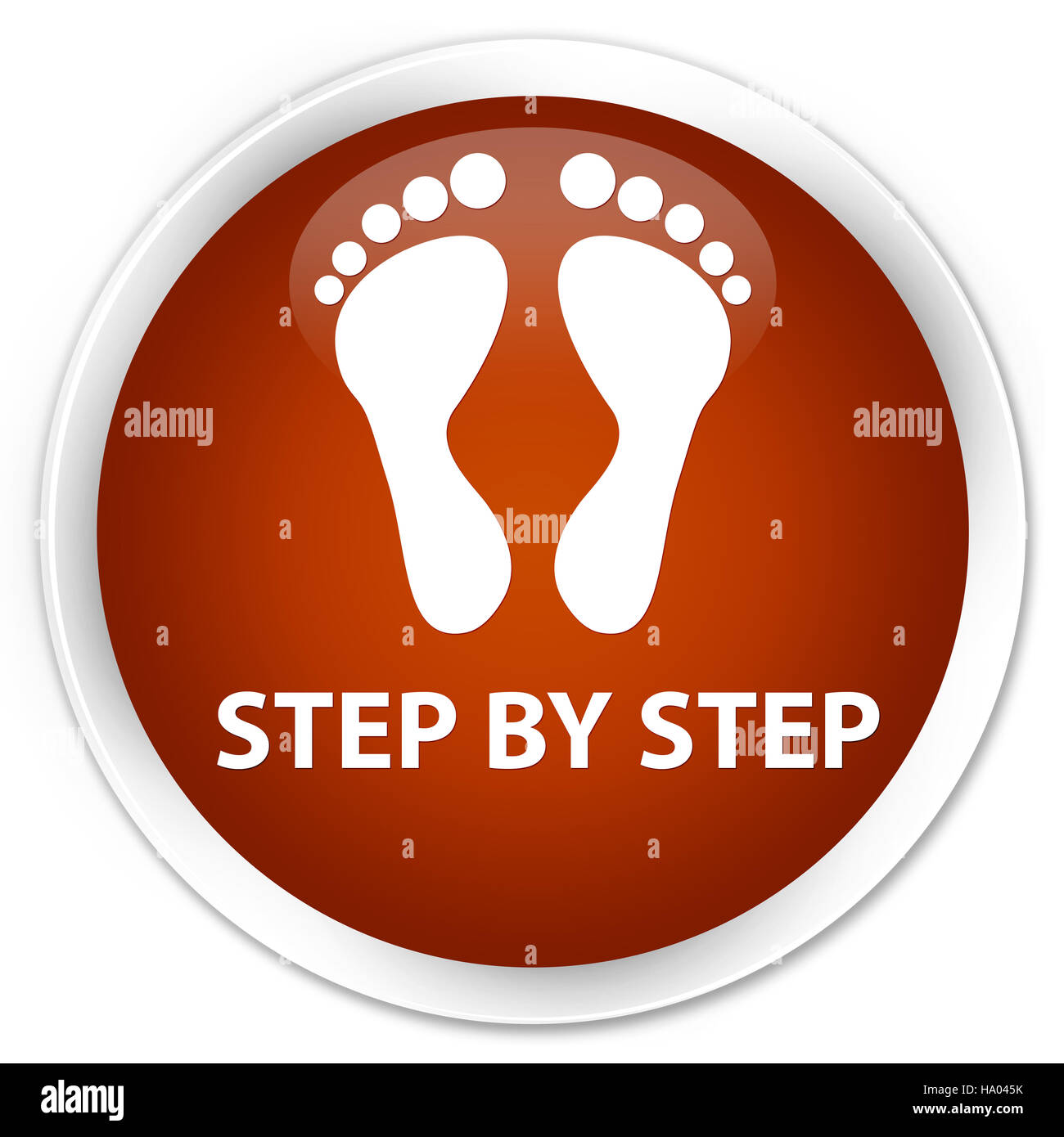 Step by step (footprint icon) isolated on premium brown round button ...