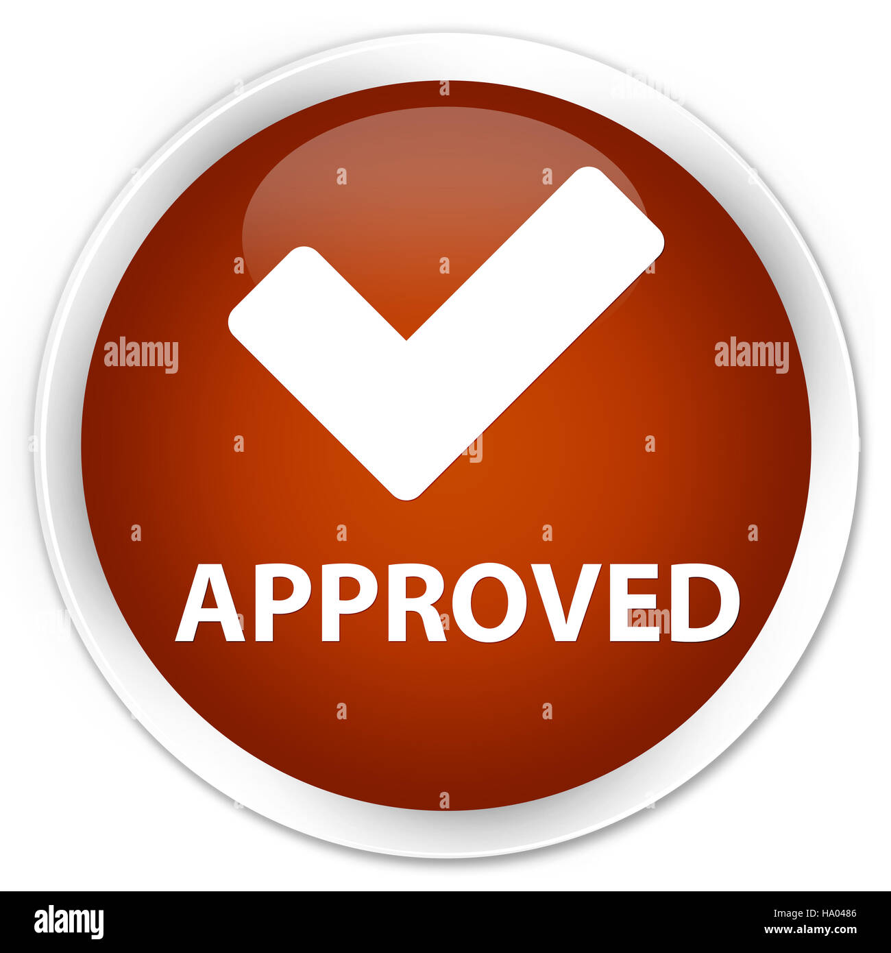 Approved (validate icon) isolated on premium brown round button ...