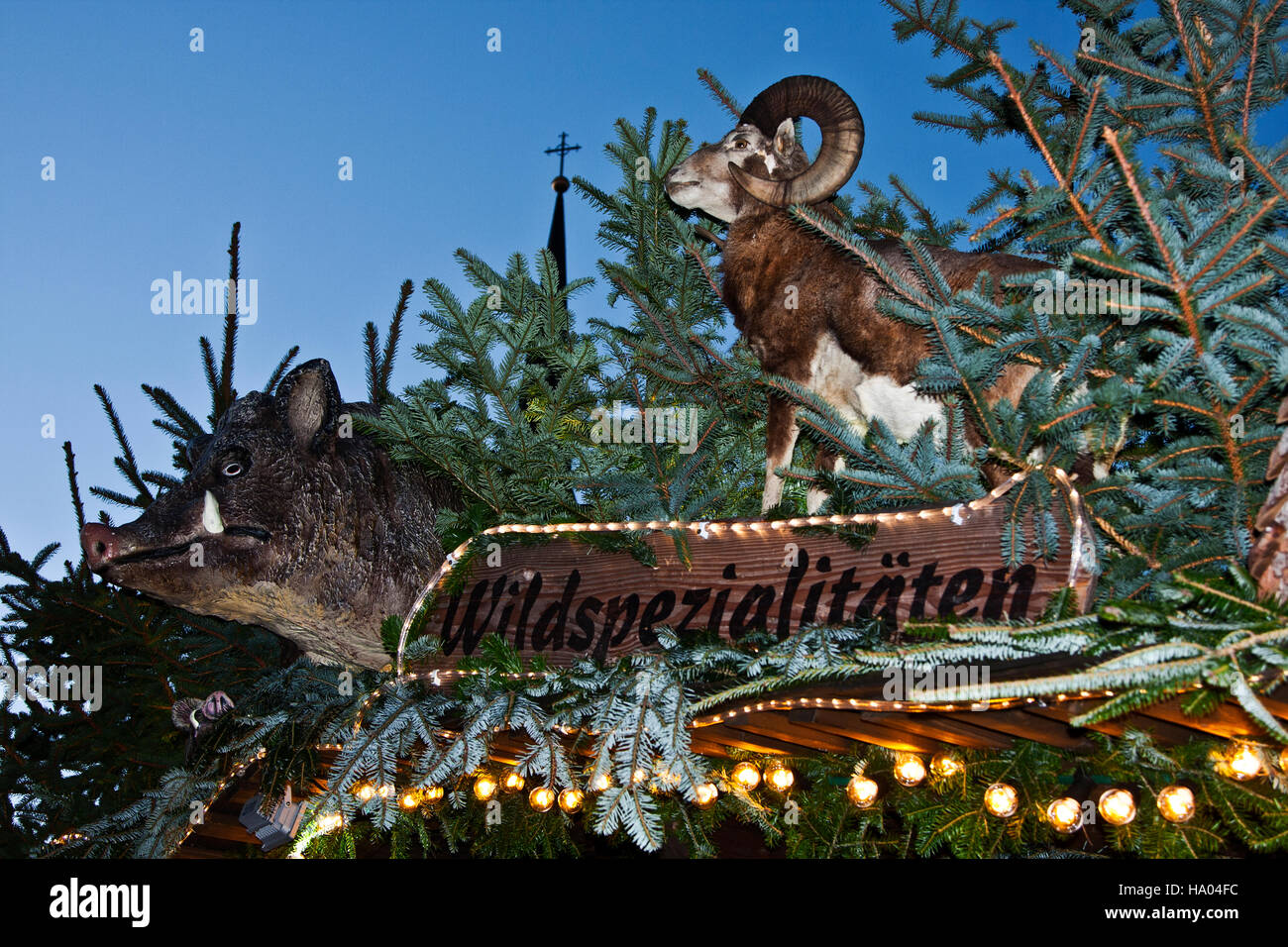Christmas Market, Germany, booths of gifts in a medieval themed holiday ...