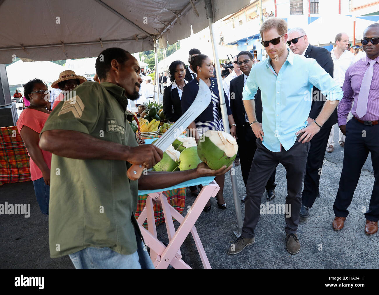 Prince Harry visits a market during a St Lucian street festival in ...