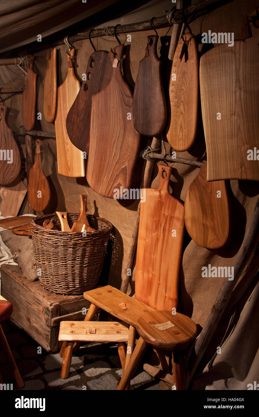 Christmas Market, Germany, booths of gifts in a medieval themed holiday ...