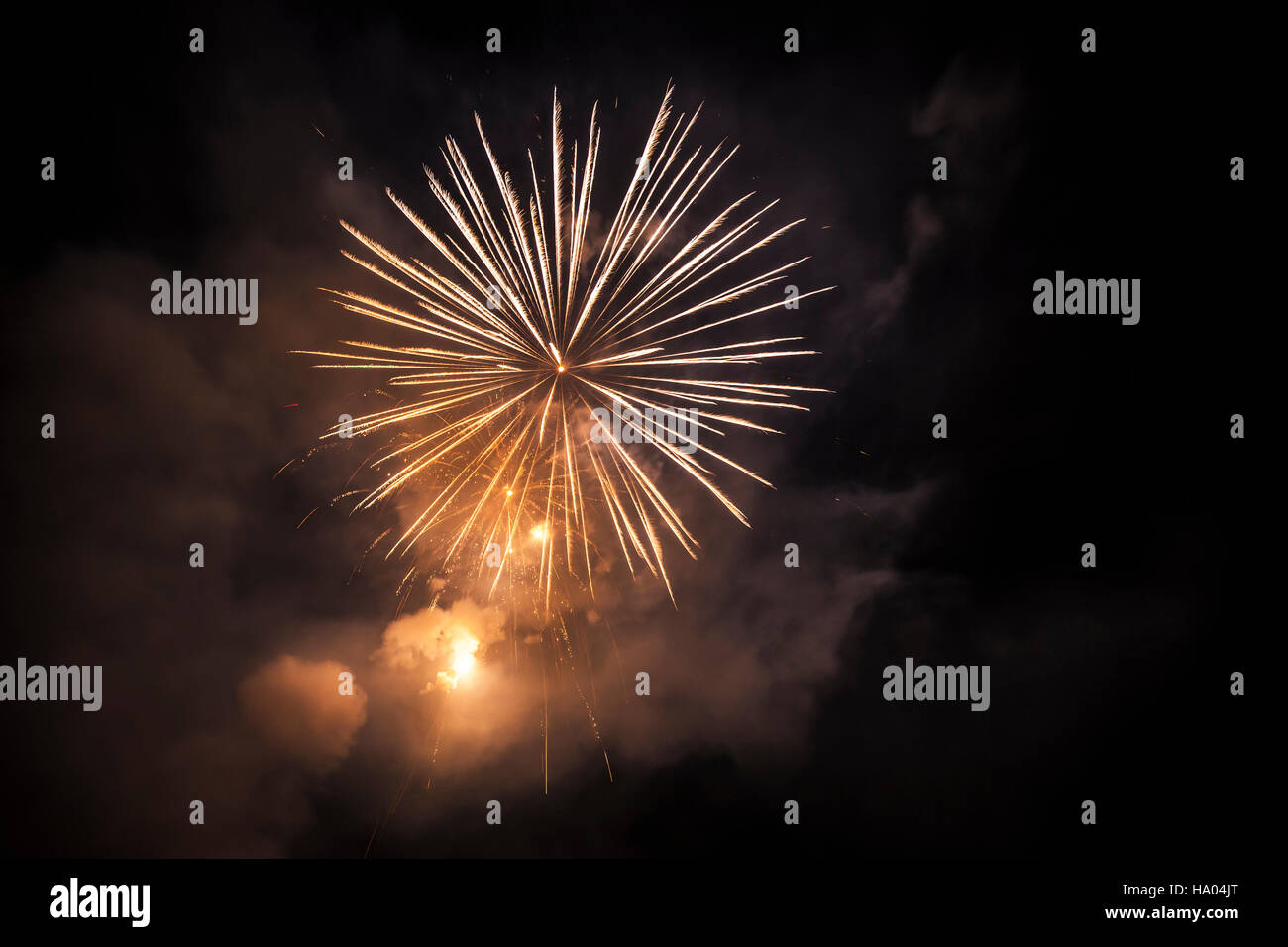 Show with large colorful fireworks in the dark sky Stock Photo - Alamy